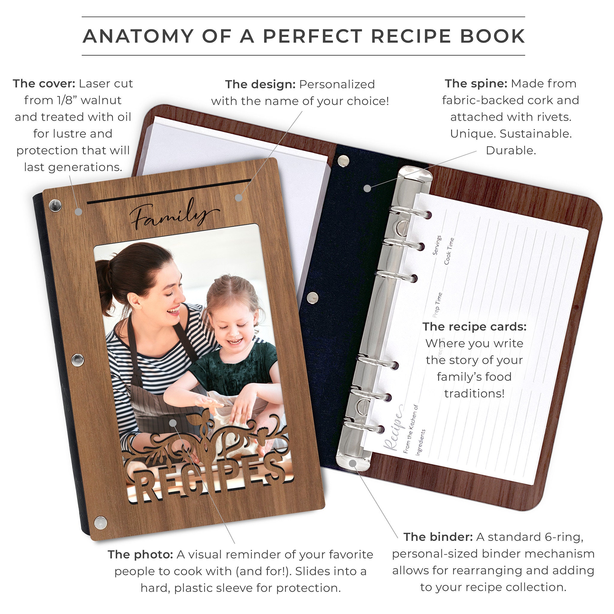 Personalized Recipe Book Elegant Harvest Design Wood With | Etsy