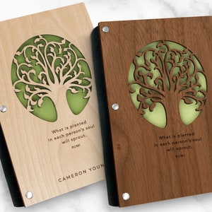 Personalized Wood Notebook, Tree of Life Laser Cut Wood Journal With ...