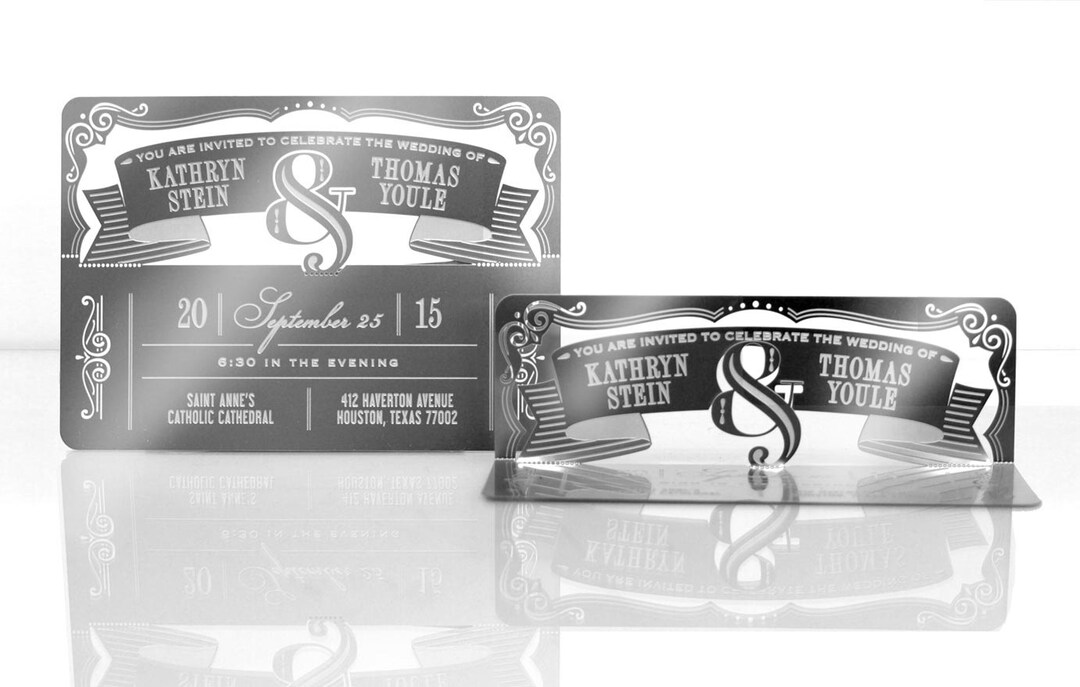 3D Metal Banner Design Wedding Invitation: Silver, Gold, or Rose Gold ...