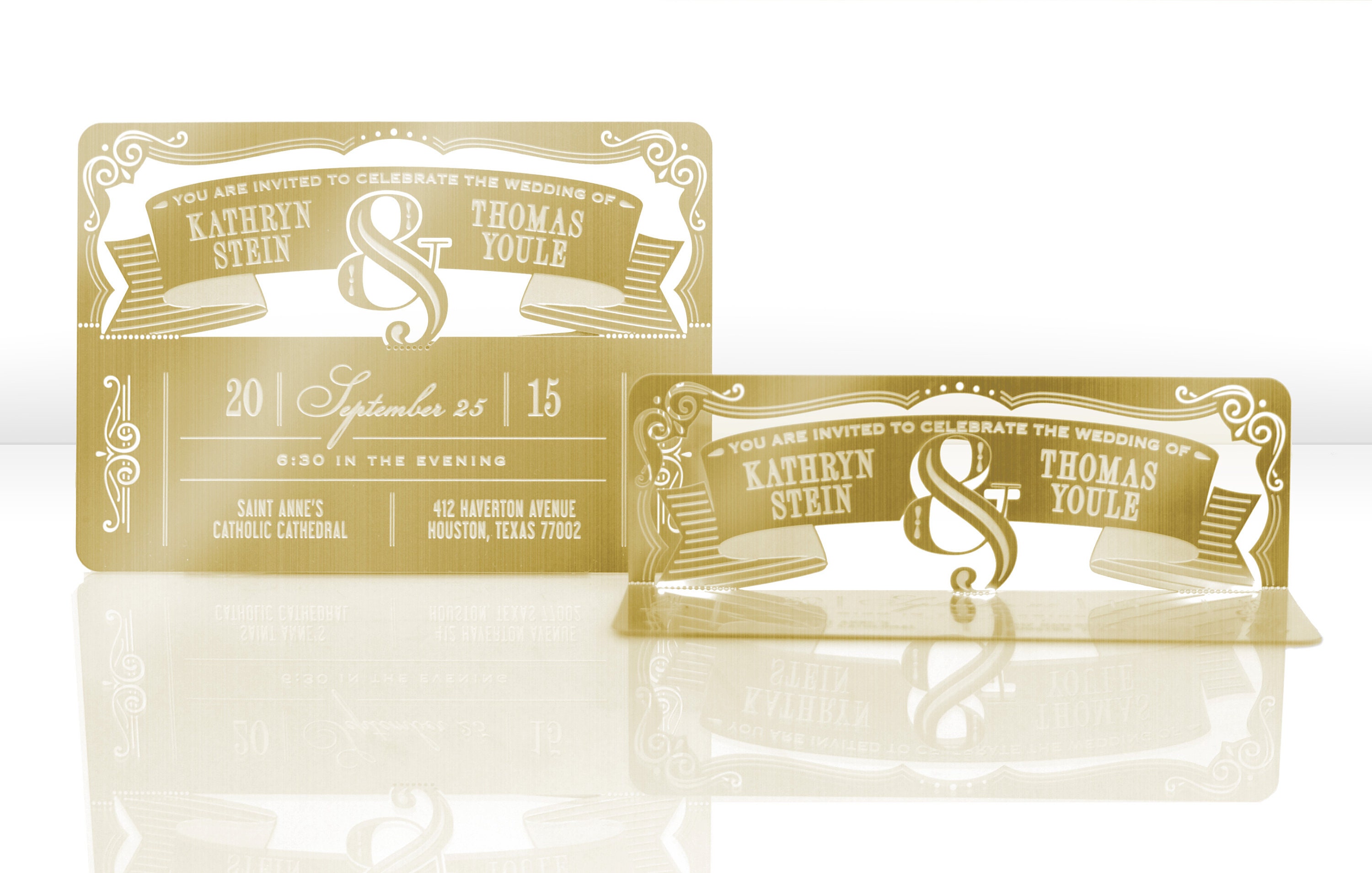 3D Metal Banner Design Wedding Invitation: Silver, Gold, or Rose Gold ...