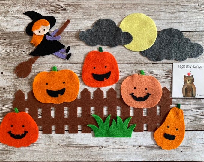 Children Felt Board Story Song Set: Five Little Pumpkins Sitting on the ...
