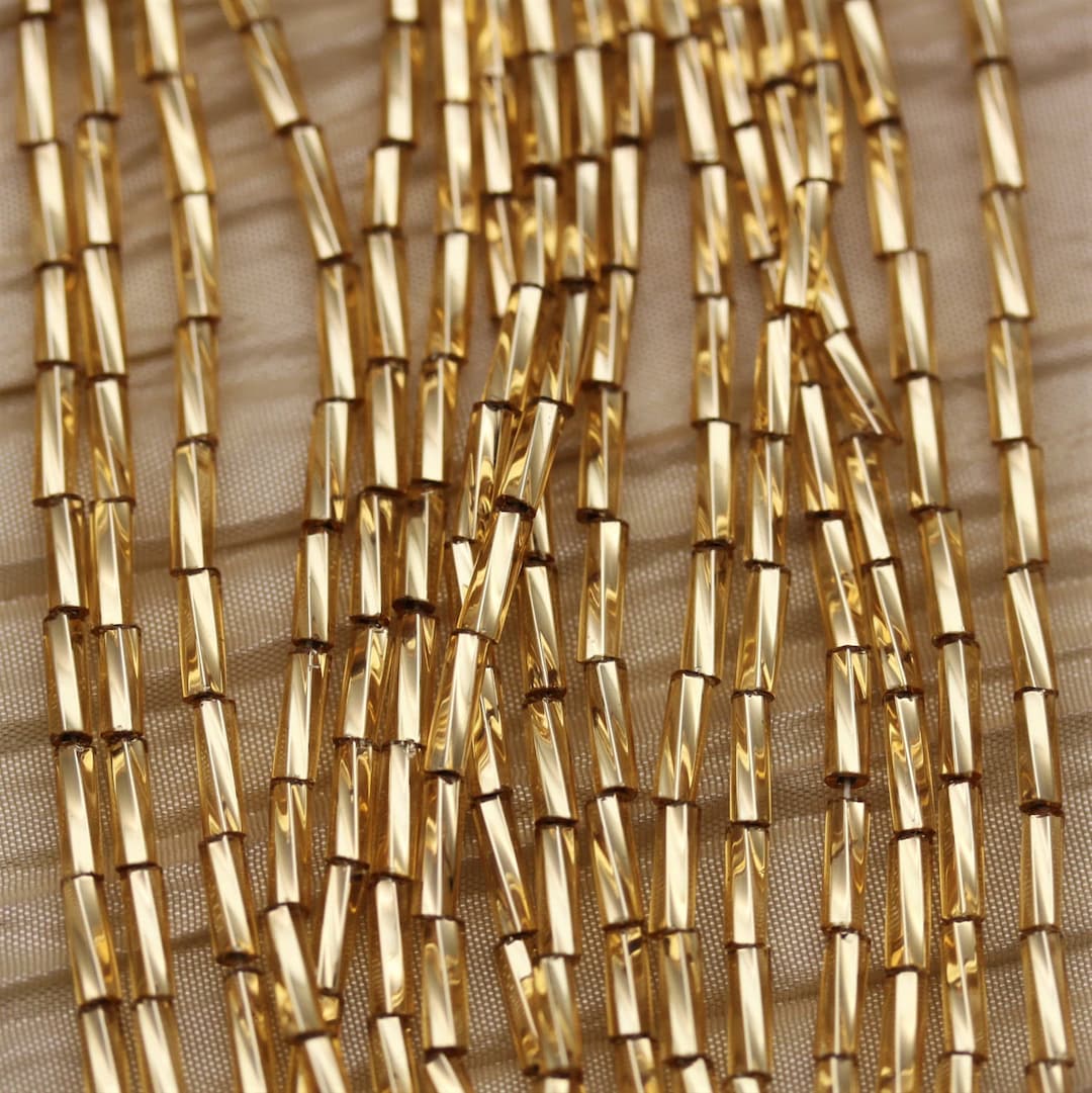 Back! Gold / Silver Lined Twisted Bugles #3 Czech Seed Beads, 1 Hank ...