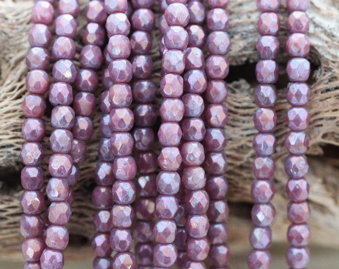 NEW! 100pcs 3mm Purple / Nebula Faceted Round Fire Polished Czech Glass ...