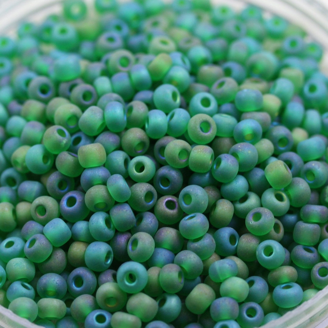 70g 6/0 Matte Transparent Dark Kelly Green AB Czech Seed Beads, 70grams ...