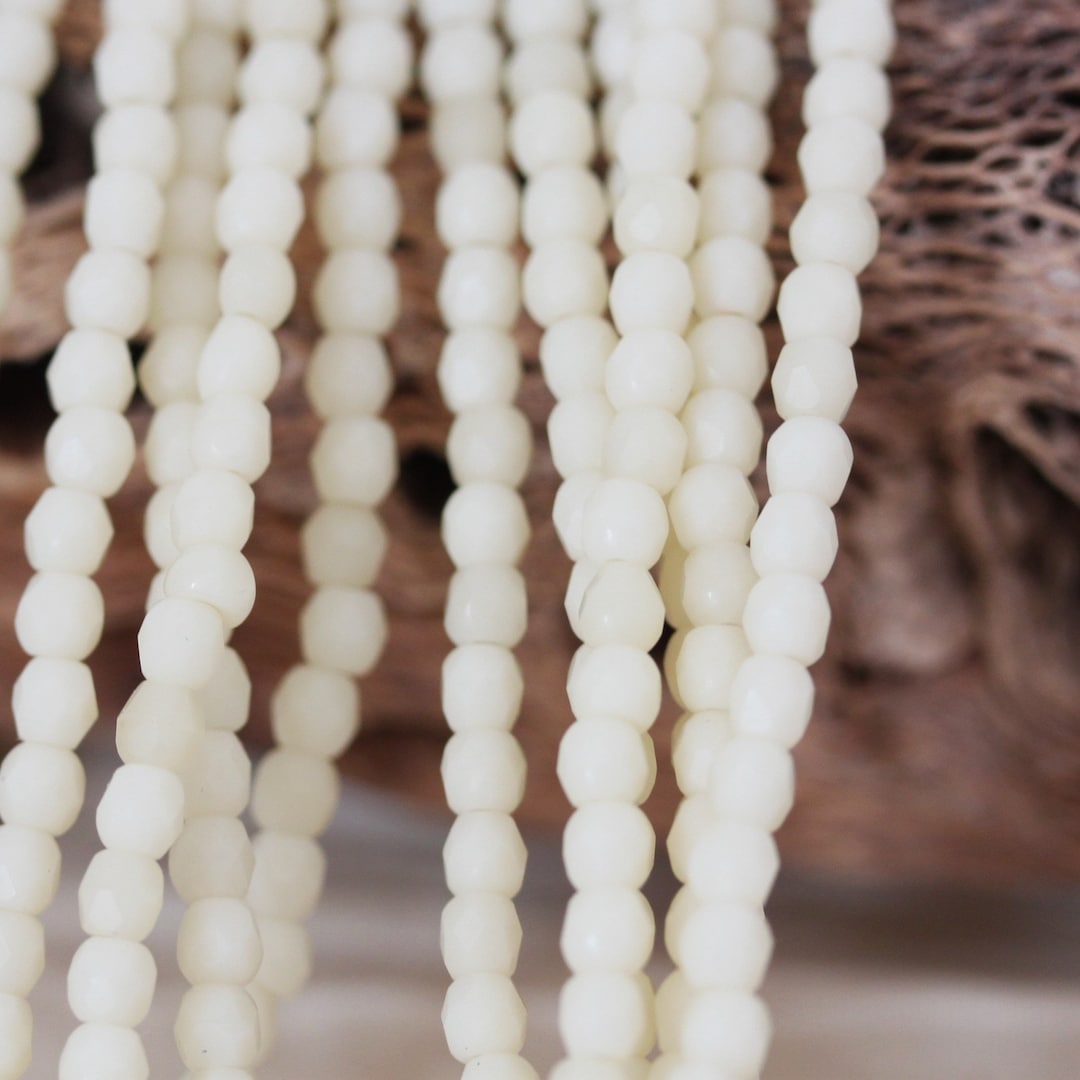 100pcs 3mm Matte Opaque Ivory Faceted Round Fire Polished Czech Glass ...