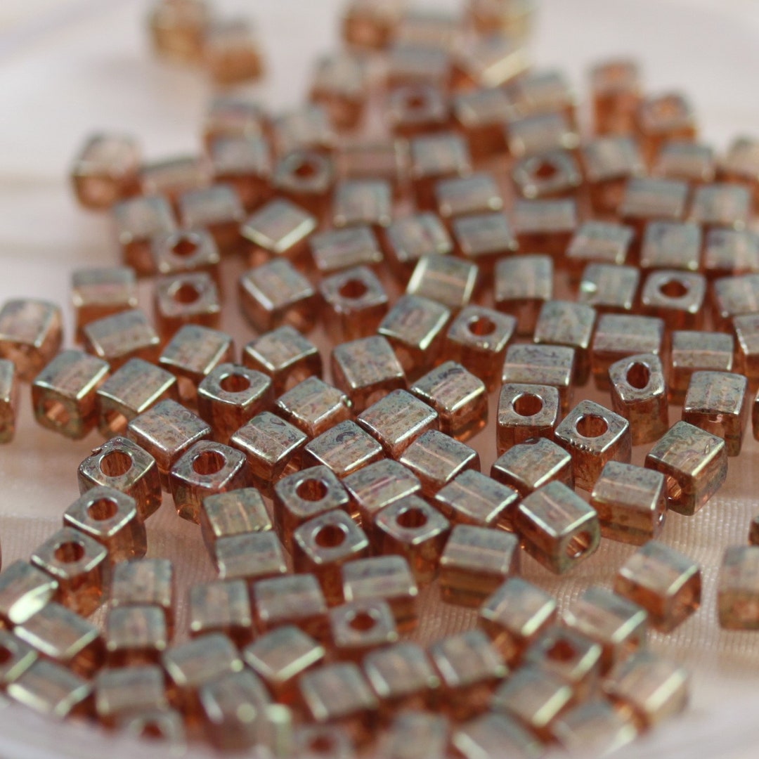 LAST!!! 30g 3mm Transparent Pink Topaz Gold Luster Miyuki Cube Seed ...