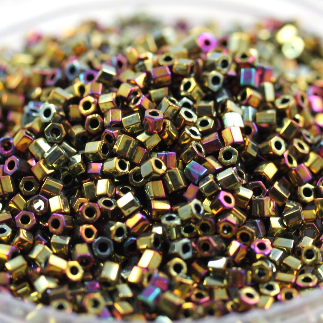 NEW! 25g 8/0 Hex Cut Metallic Gold Iris Miyuki Seed Beads - 25grams ...