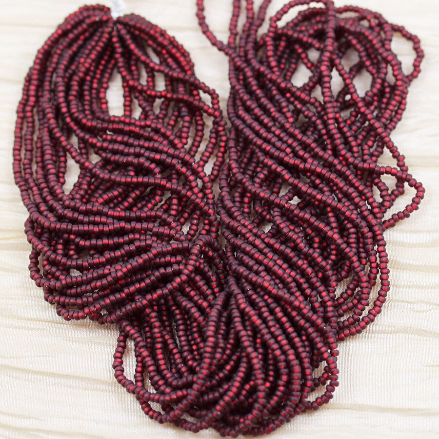 RARE! 11/0 Matte Garnet / Silver Lined Czech Seed Beads, Full Hank -12/ ...
