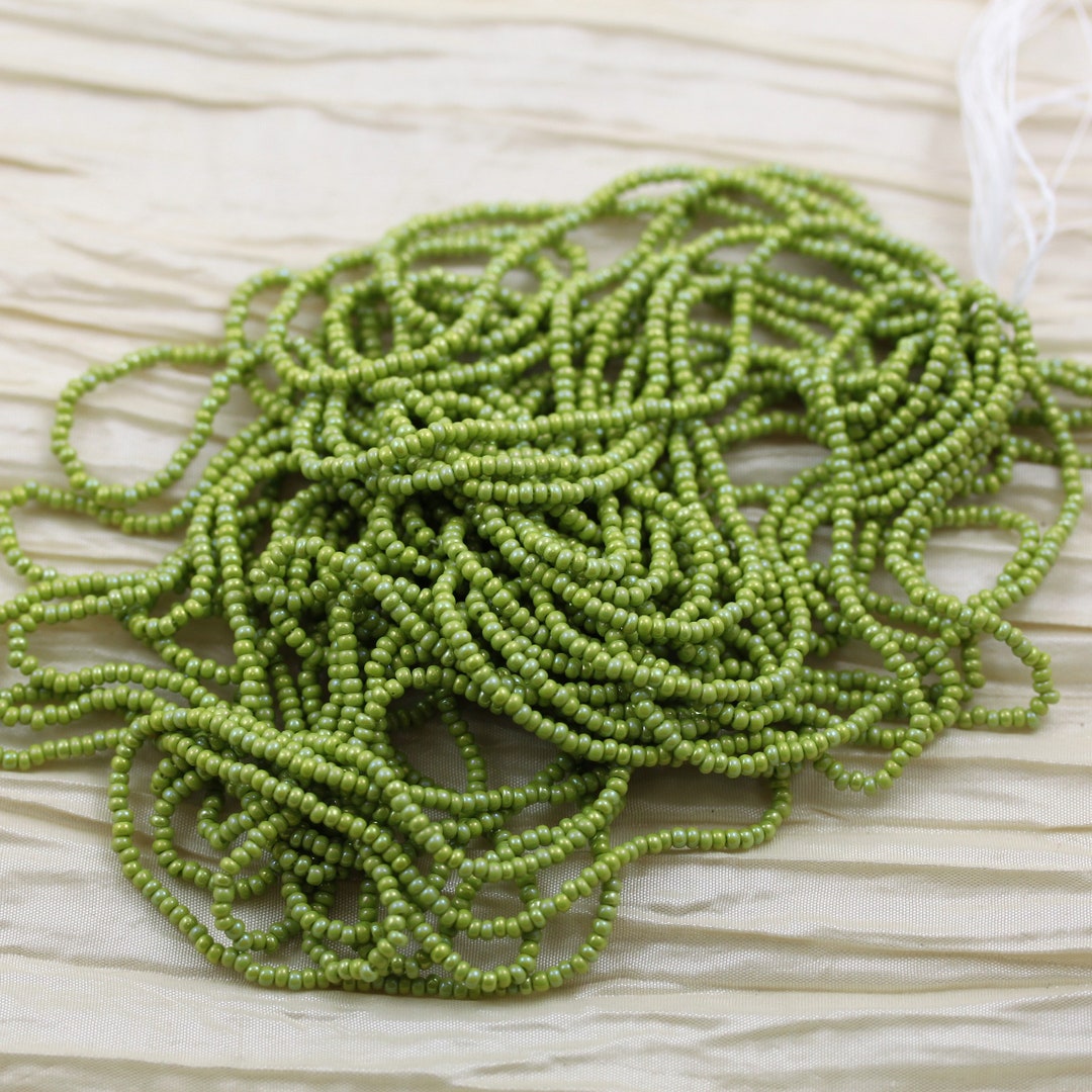11/0 Olive AB Czech Seed Beads - 1 HANK - 12/20", Olive Green Glass ...