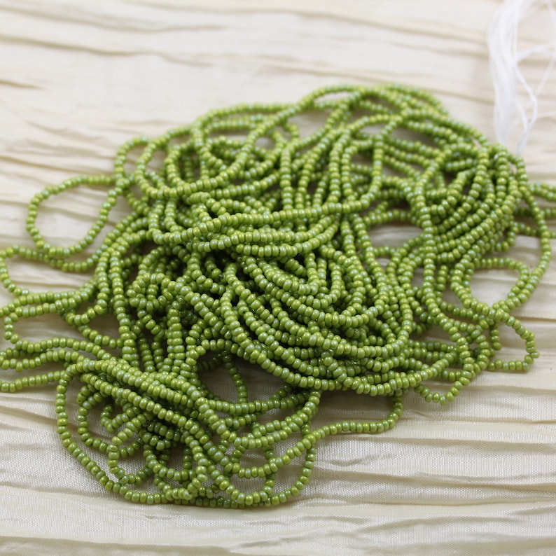 11/0 Olive AB Czech Seed Beads - 1 HANK - 12/20", Olive Green Glass ...