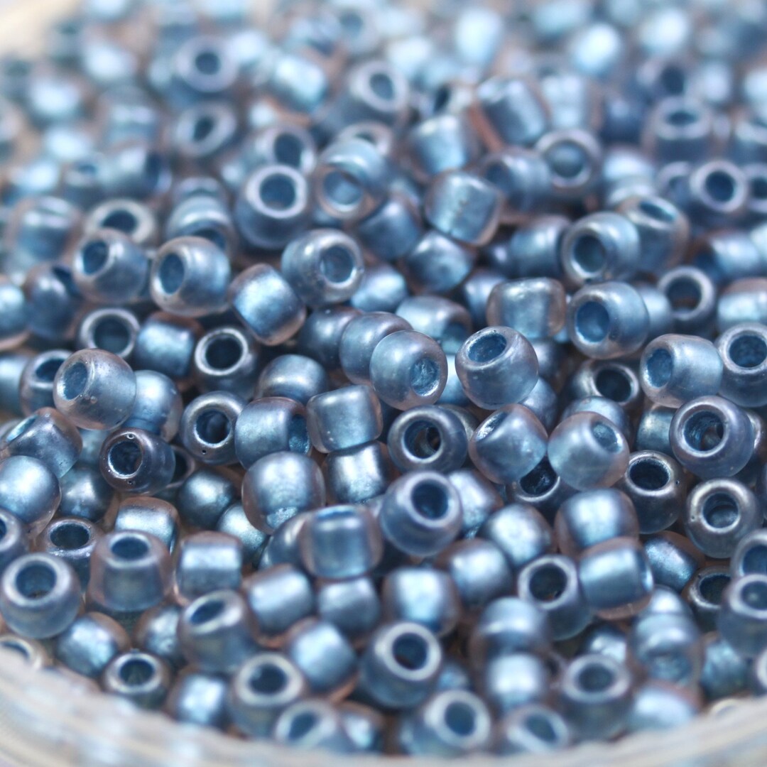 30g 6/0 Matte Light Rosaline / Metallic Blue Lined TOHO Seed Beads ...