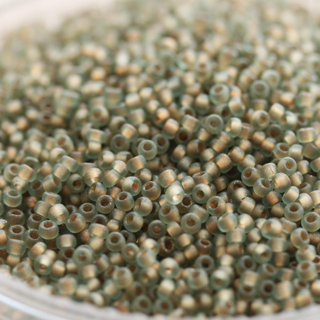 HOT NEW! 20g 11/0 Matte Light Aqua / Metallic Dark Gold Lined Matsuno ...