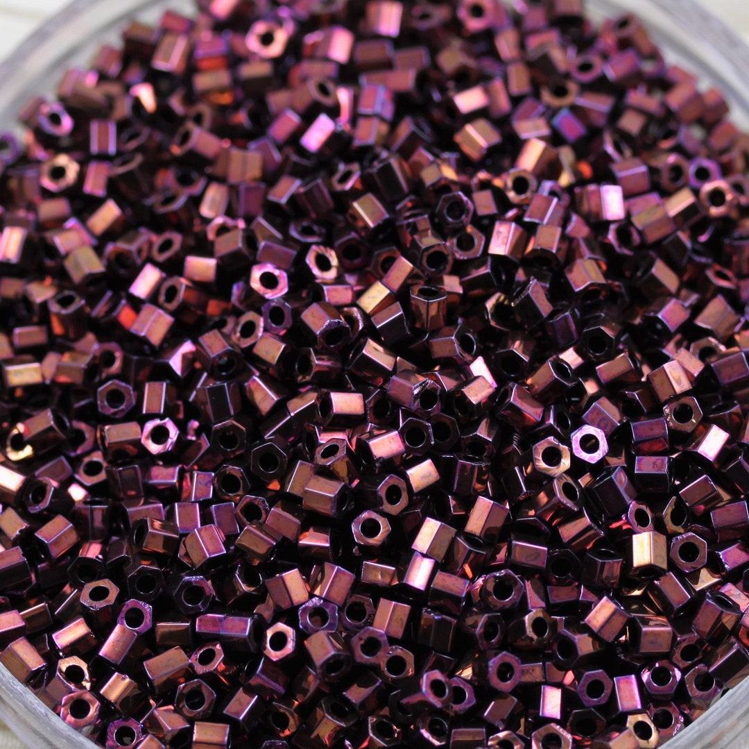 Discontinued! 25g 8/0 Hex Cut / 2cut Higher Metallic Amethyst Toho Seed ...