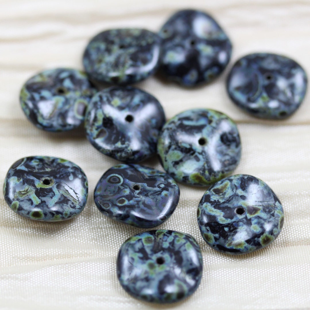 10pcs 12mm Picasso and Fancy Metallic Ripple Czech Glass Beads, Wavy ...