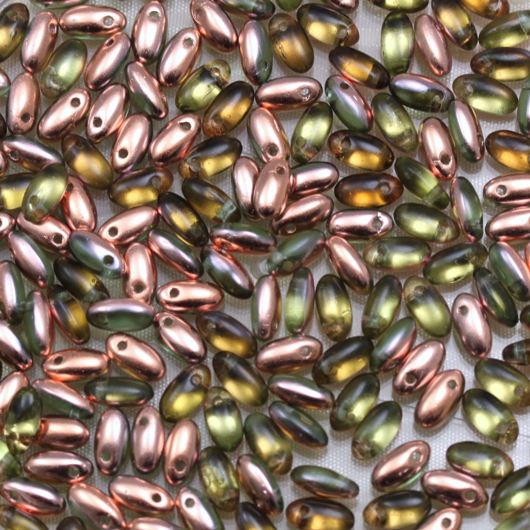 20grams 2.5x6mm Peridot / Apollo Gold Rizo Czech Glass Beads, Long Drop ...