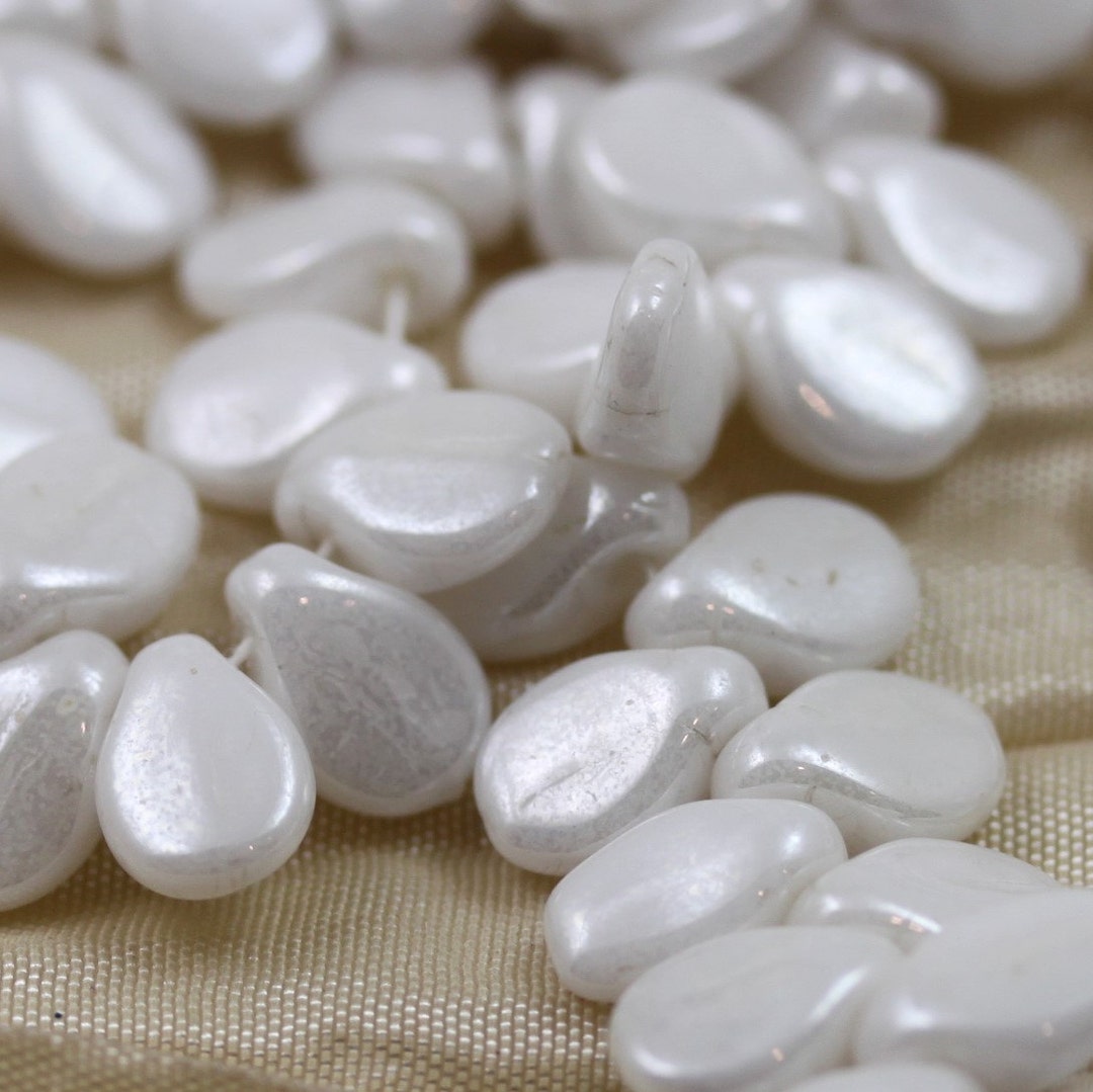 Pip Beads New Shape 50pcs 5x7mm Snow Shimmer White Luster Pips Czech ...