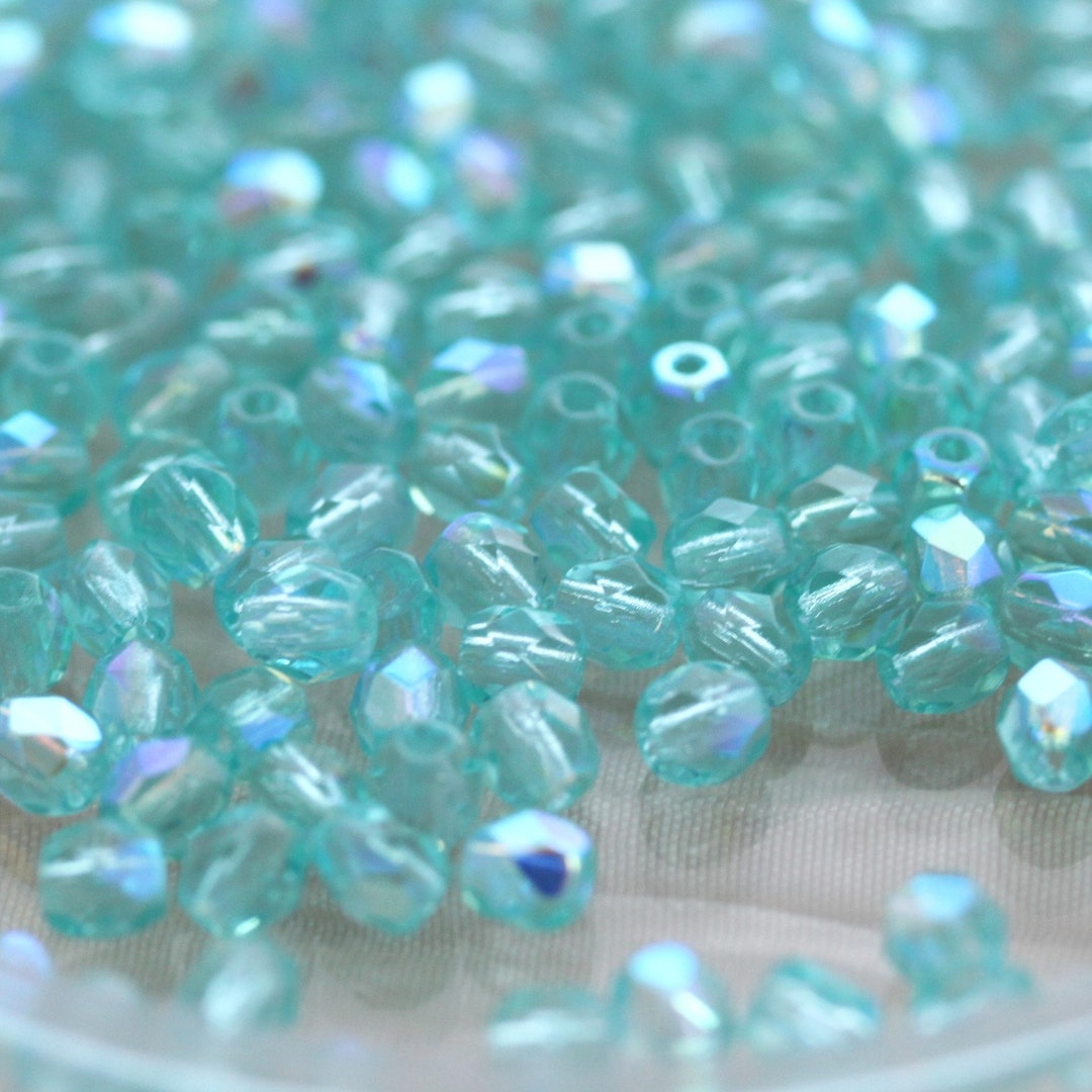 NEW 100pcs 4mm Light Capri Blue AB Fire Polished Faceted Round Czech ...