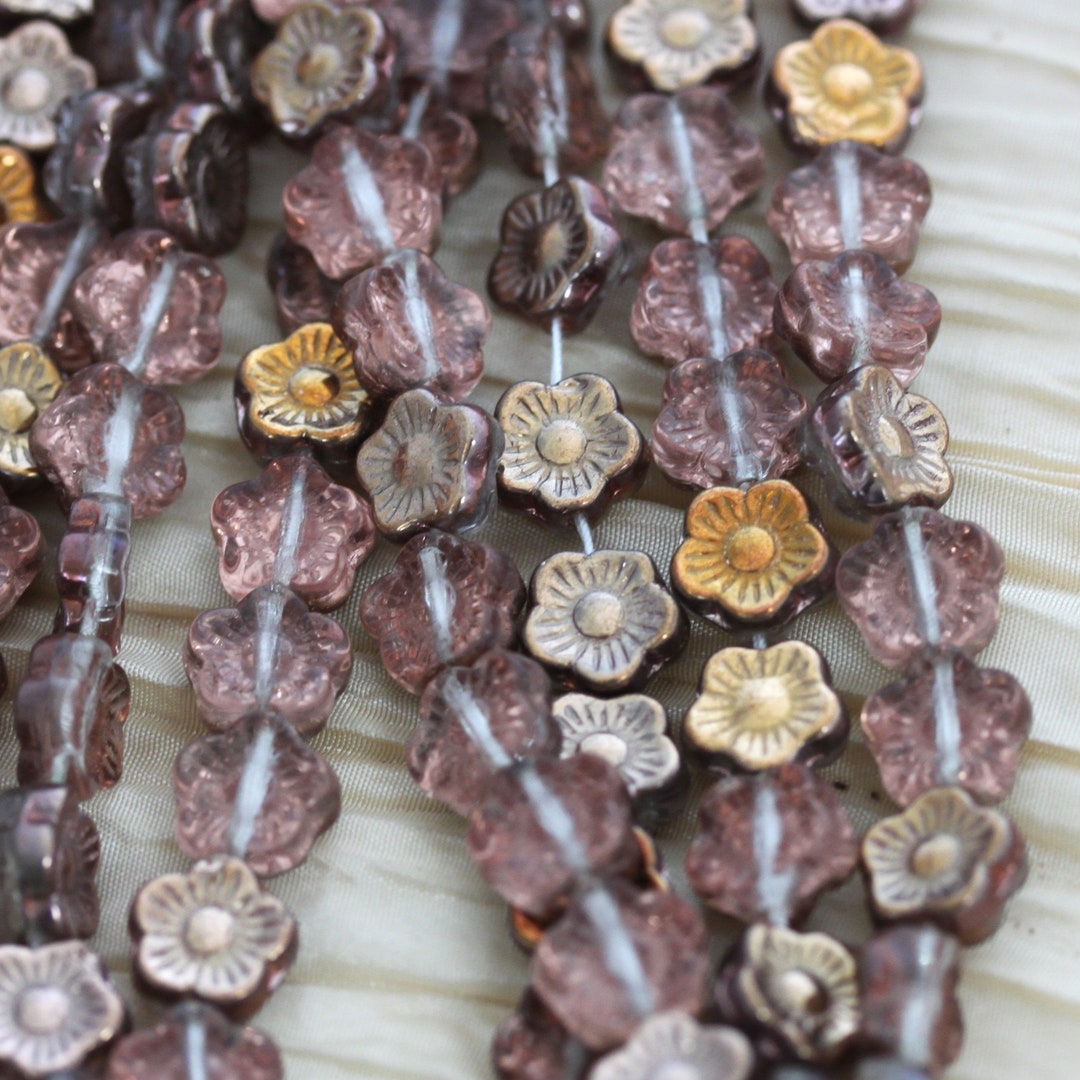 NEW! 25pcs 10mm Crystal Apollo Gold Forget-me-not Flower Czech Glass ...