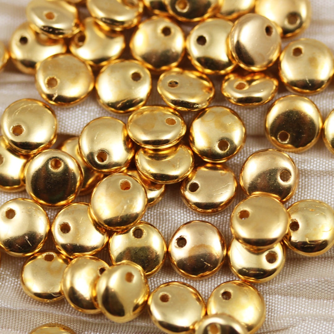 50pcs 6mm 24kt Gold Plated 1-hole Lentils Czech Glass Beads, Real Gold ...