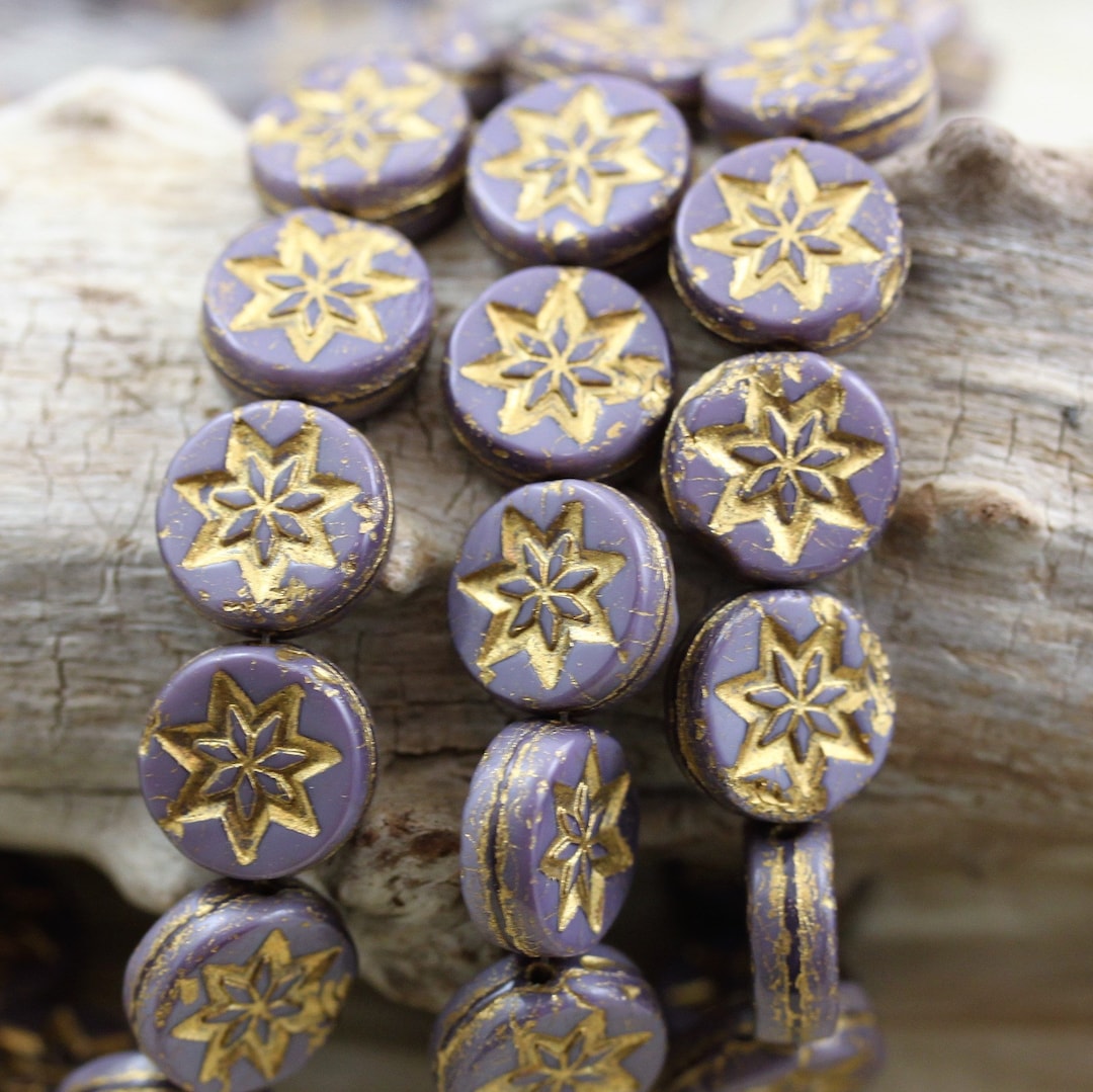 NEW 15pcs 12mm Purple Swirl / Gold Coin With Star Czech Glass Beads - Etsy