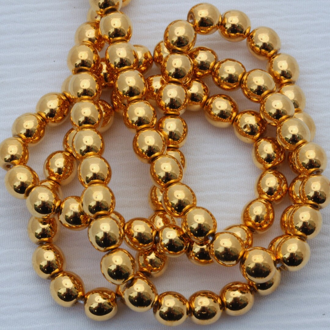 100pcs 4mm 24kt Gold Plated Smooth Round Czech Glass Beads, Real Gold ...