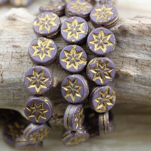 NEW 15pcs 12mm Purple Swirl / Gold Coin With Star Czech Glass Beads - Etsy
