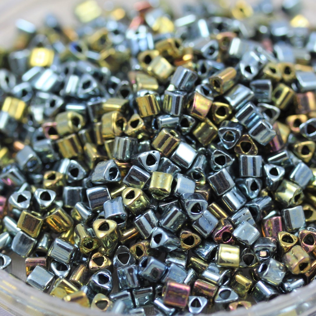 Discontinued! 30g 8/0 Galvanized Blue Gold Triangle Toho Seed Beads ...