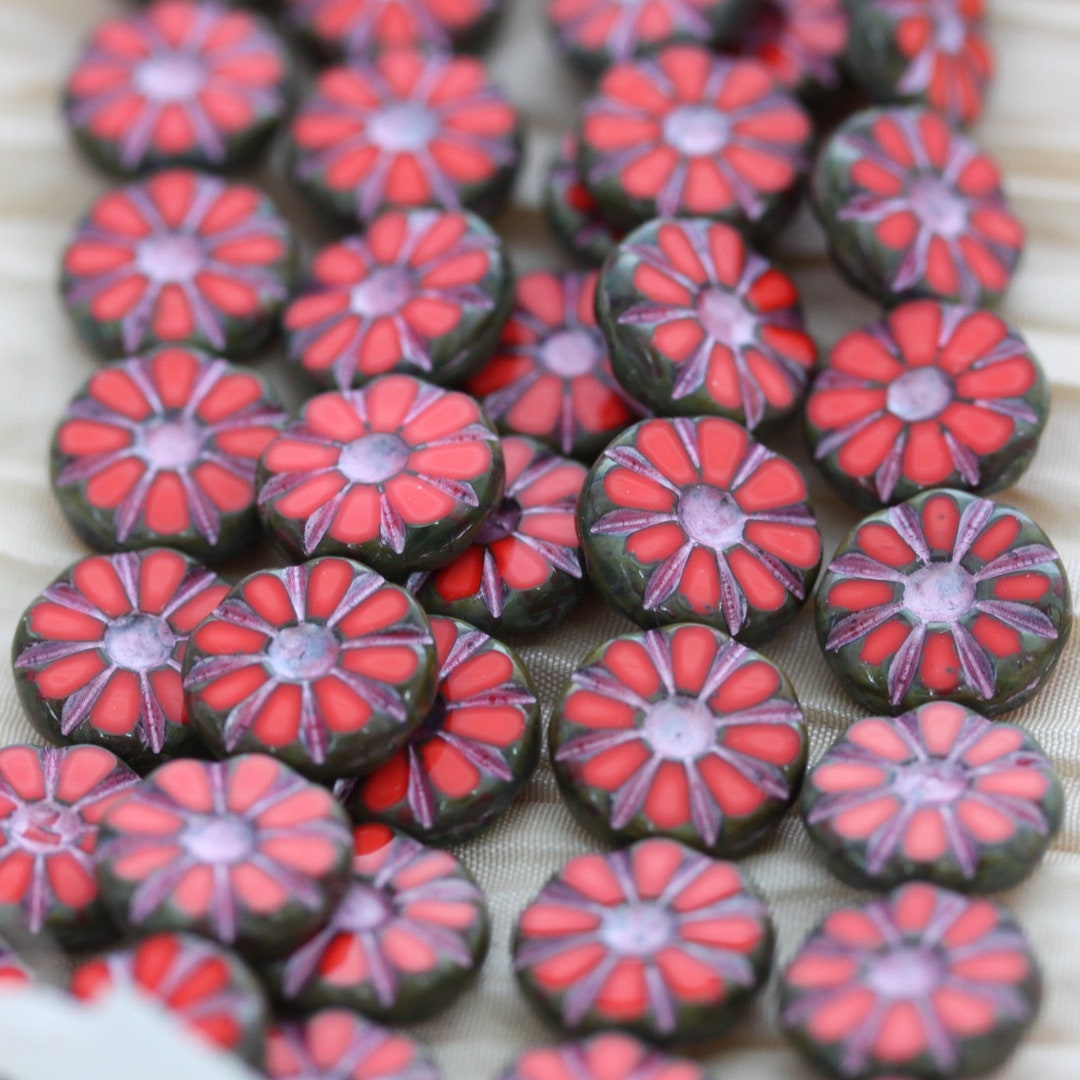 NEW 8pcs 12mm Sunflower Wheels Picasso Table Cut Czech Glass Beads ...