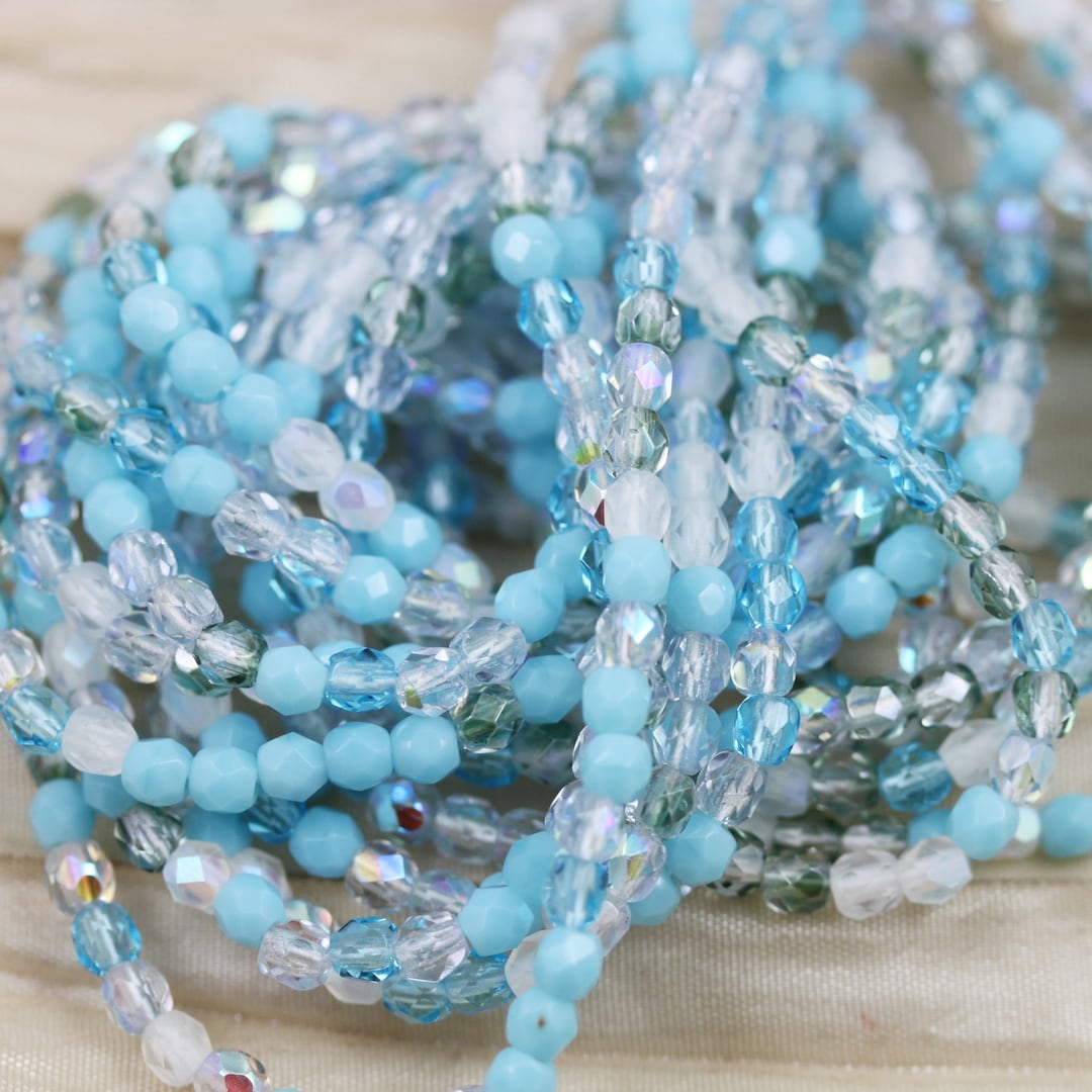 NEW! 98-100pcs 4mm Ocean Blue Mega Mix Faceted Round Fire Polished ...