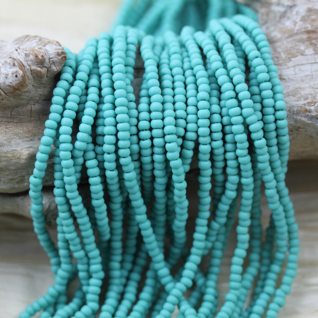 8/0 Matte Green Turquoise Czech Seed Beads - 6/20", Frosted Ceramic ...