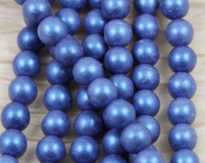 LAST 25pcs 8mm Metallic Suede Blue Smooth Round Czech Glass Beads ...