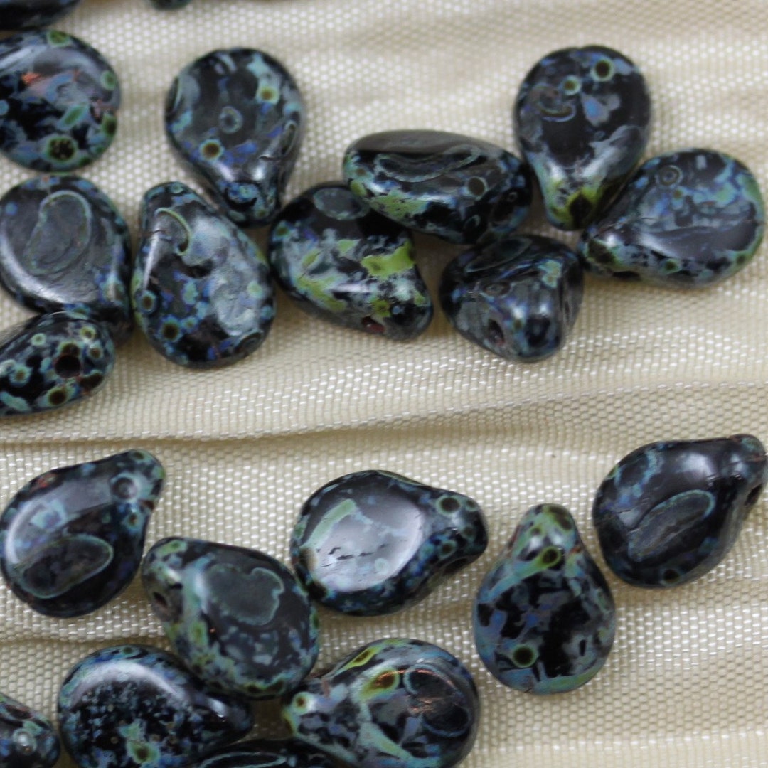 Pip Beads! New Shape!!! 50pcs 5x7mm Jet Picasso Pips Czech Glass Beads ...