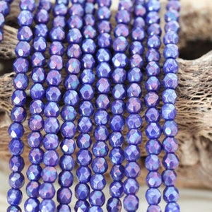 NEW! 100pcs 4mm Royal Blue / Nebula Faceted Round Czech Glass Beads ...