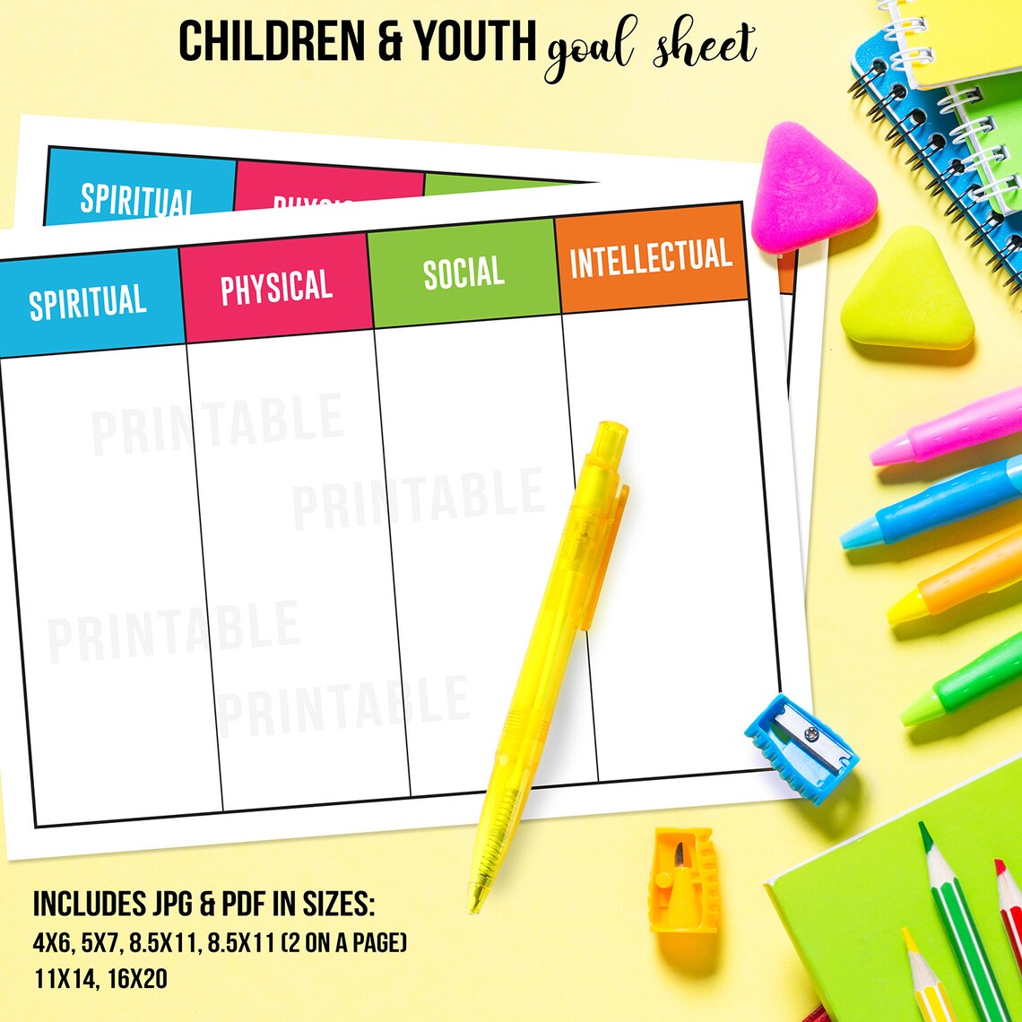 Hoja de metas para niños y jóvenes Póster imprimible para niños de los ...