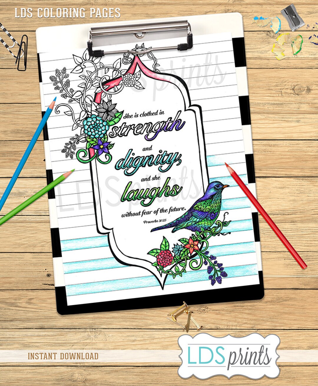 LDS Coloring Pages Strength Dignity Laughs LDS Young Women - Etsy