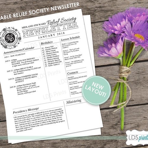 Relief Society Newsletter Template for Microsoft Word - Etsy