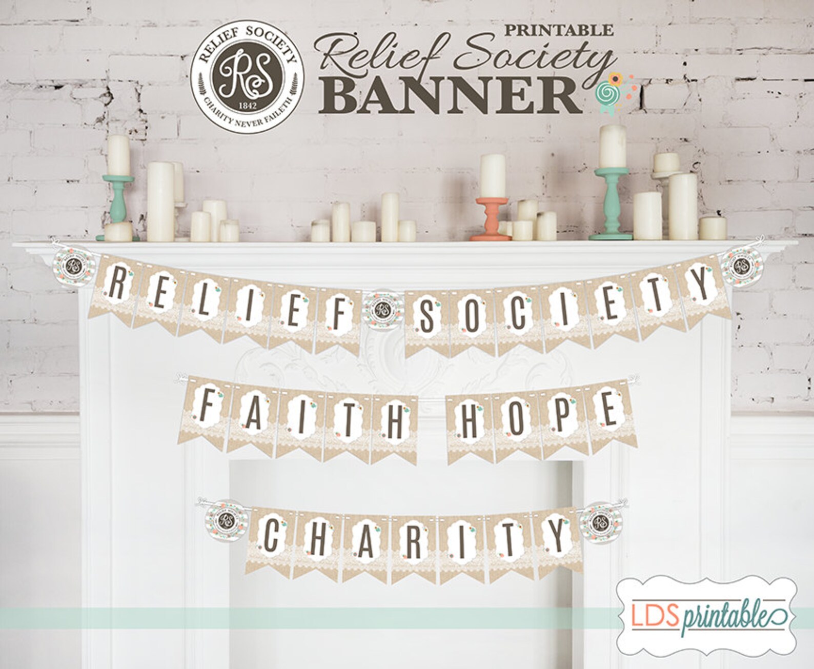 LDS Relief Society Banner Faith Hope Charity Bunting Banner | Etsy