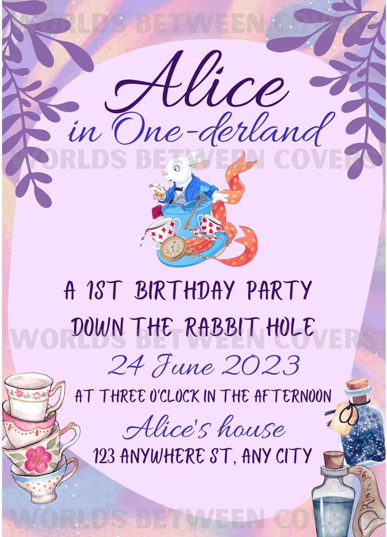 Alice in One-derland Birthday Invitation Canva Template- Customizable ...