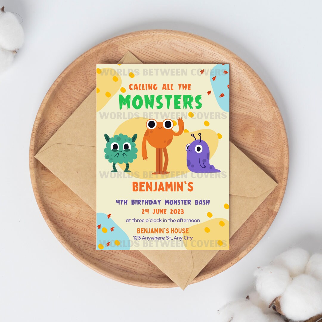 Monster Birthday Invitation Canva Template Editable Customizable ...