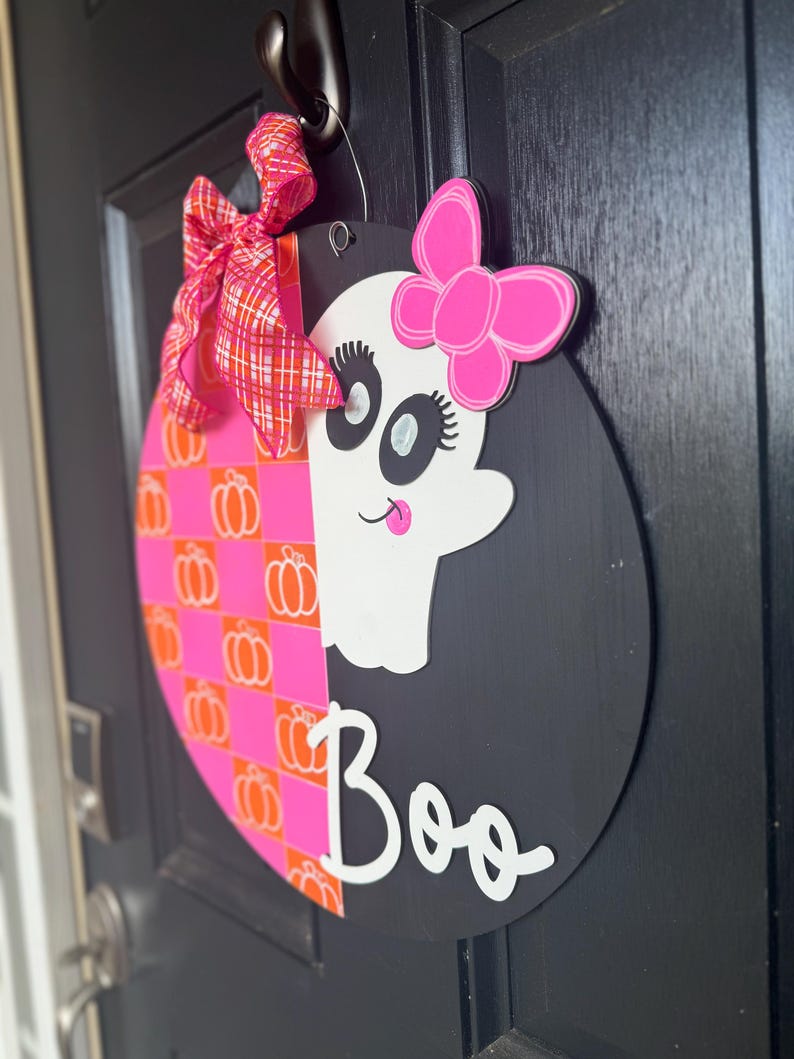 Hand-painted 3D "boo" Halloween Door Hanger: Ghost & Pumpkins - Etsy