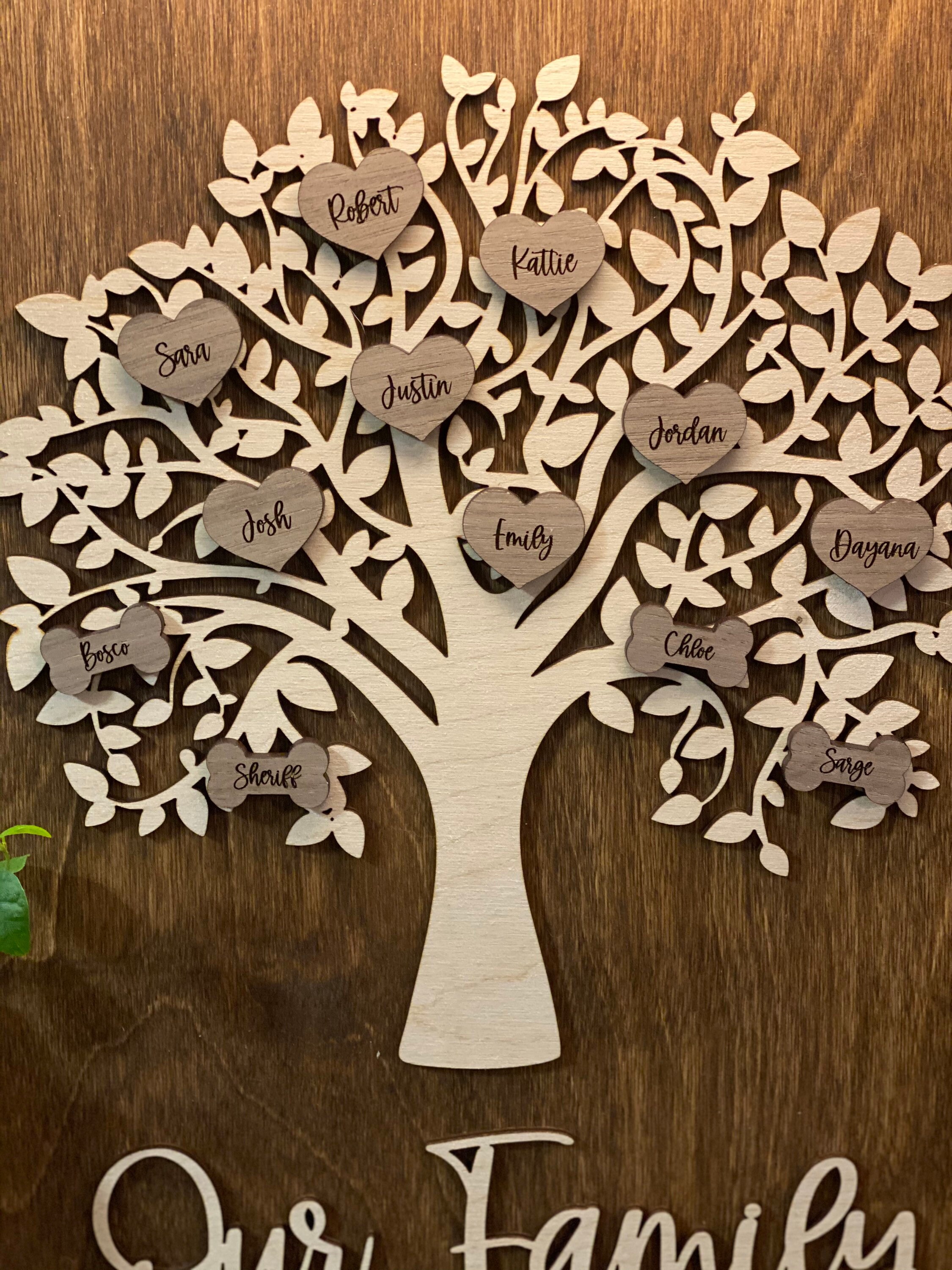 Personalized Family Tree Wooden Sign | Engraved Names, Our Family - Etsy