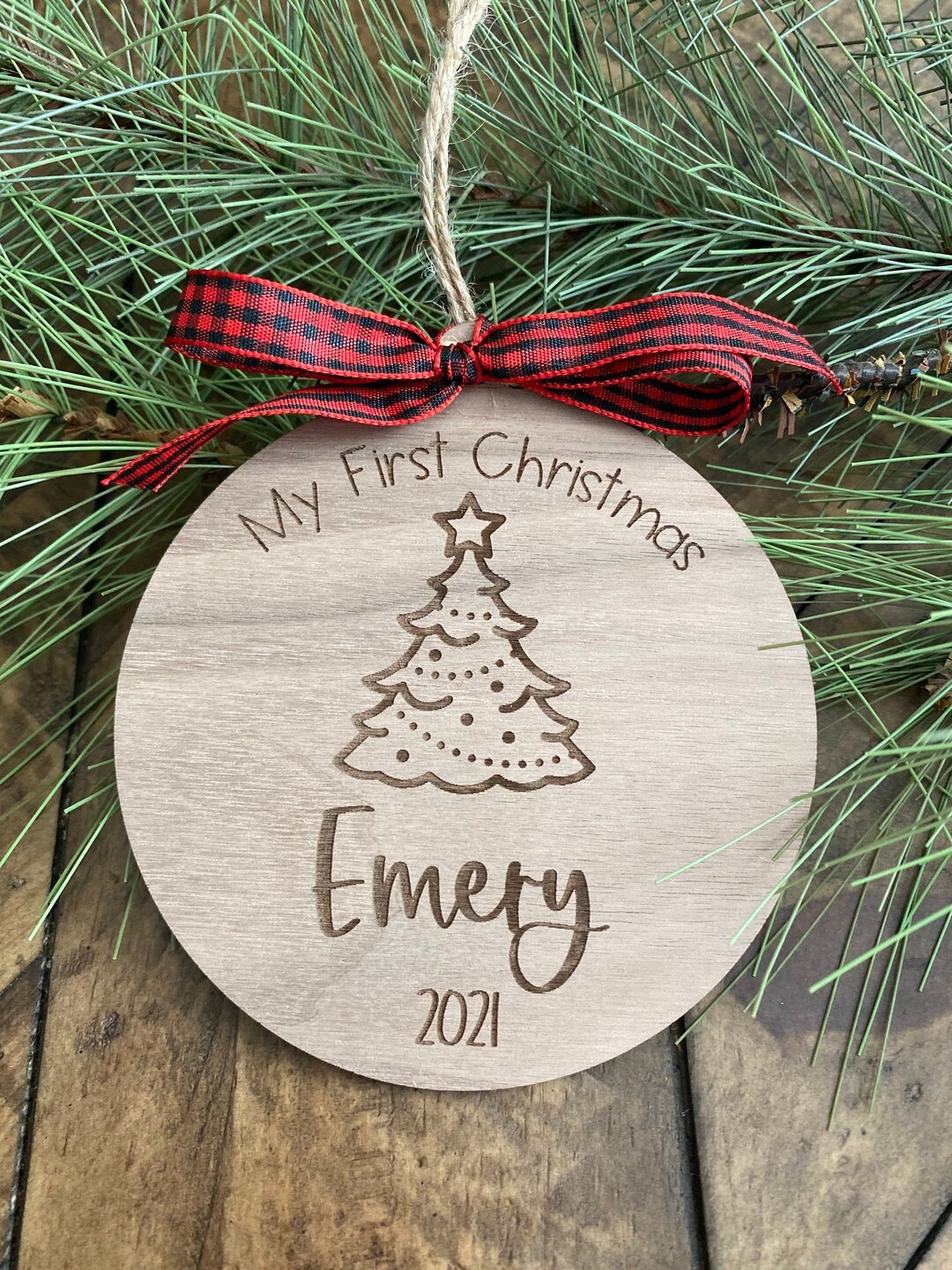 Personalized 'my First Christmas' Ornament: Engraved Walnut Wood ...