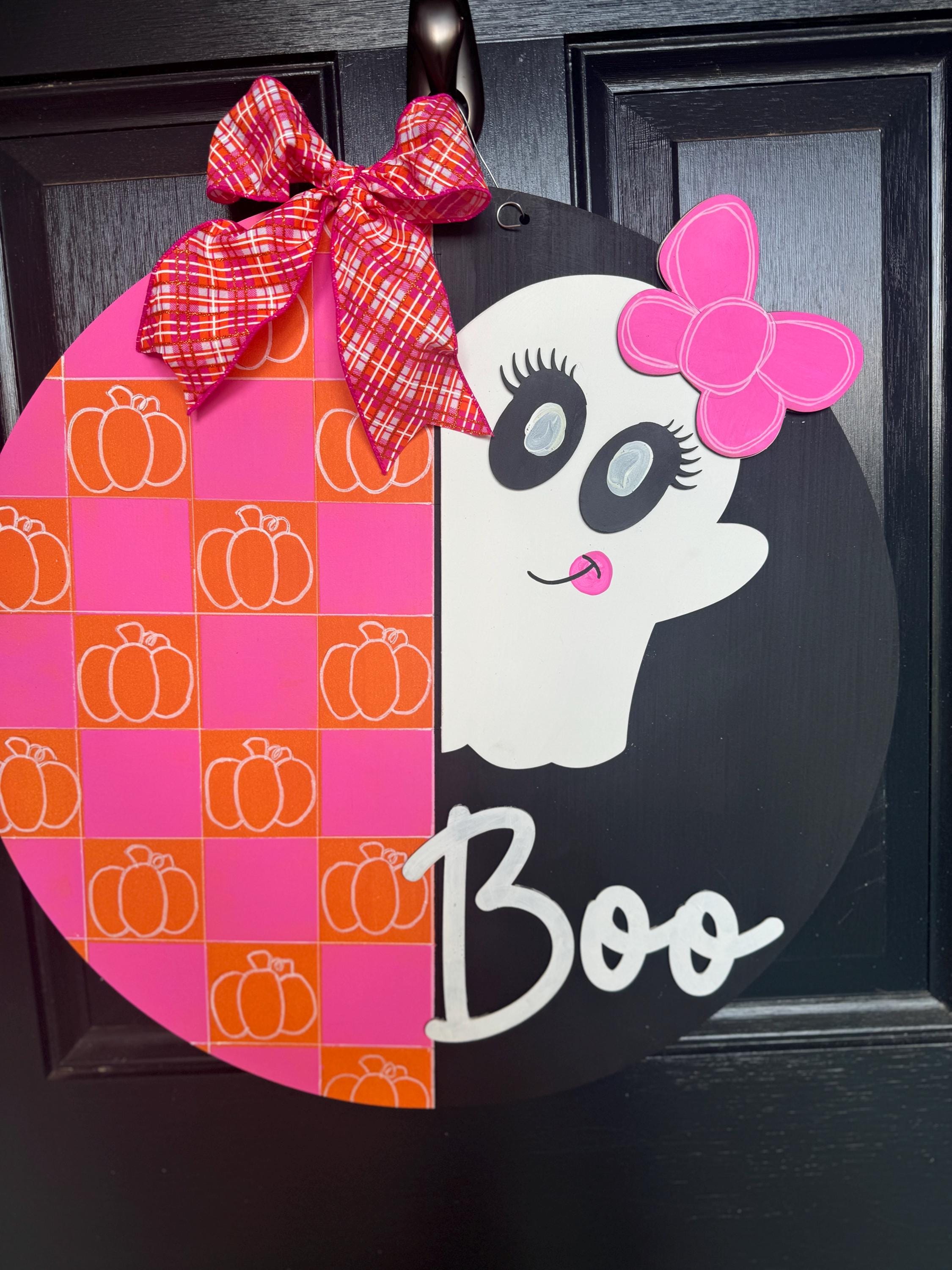 Hand-painted 3D "boo" Halloween Door Hanger: Ghost & Pumpkins - Etsy