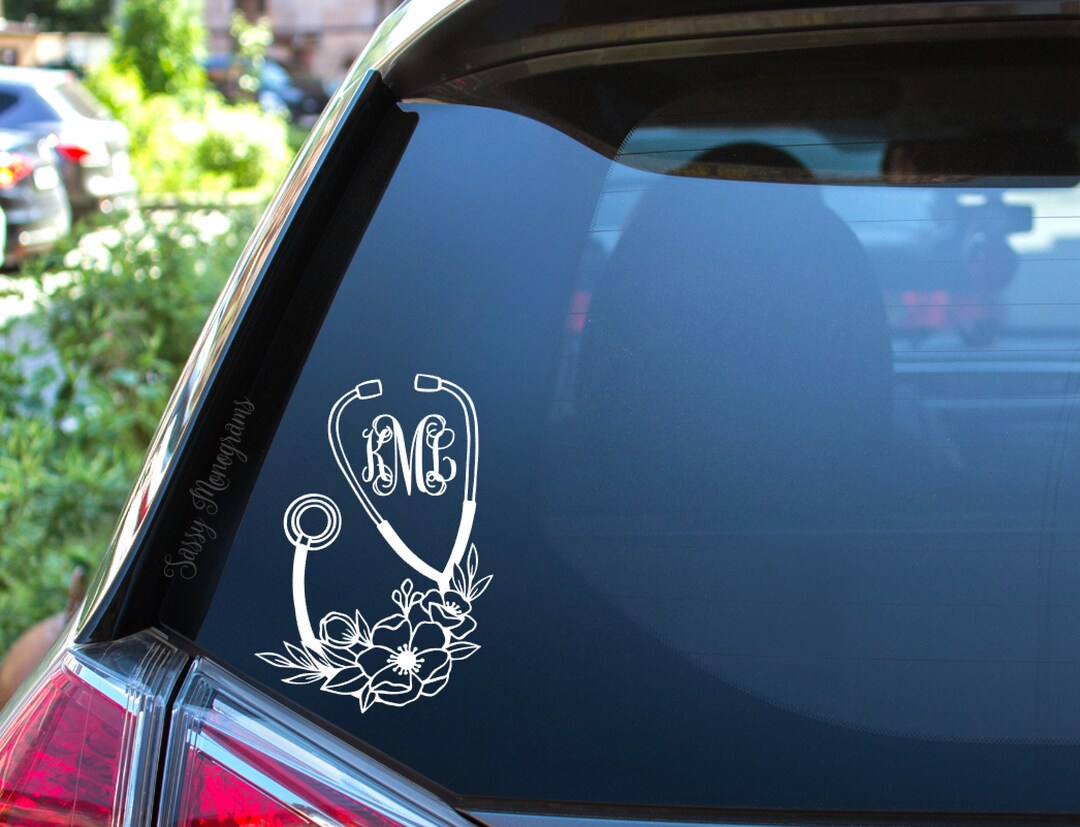 Floral Stethoscope Monogram Vinyl Decal: Nurse Doctor Gift - Etsy