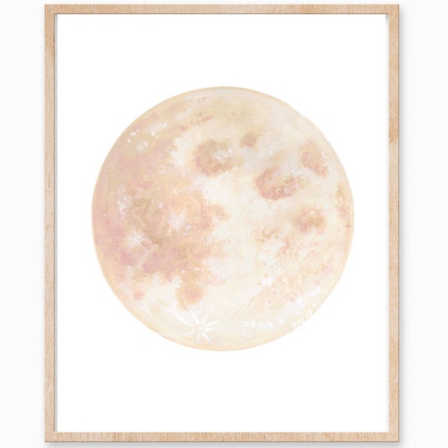 Beige Moon Print Pink Moon Print Dreamy Moon Print Neutral | Etsy