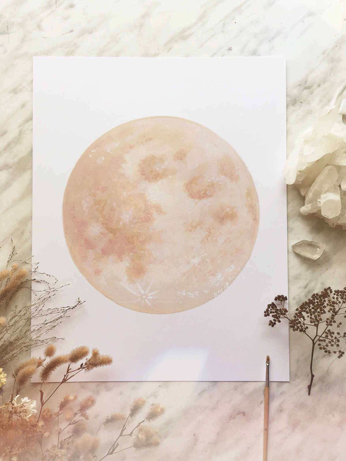 Beige Moon Print Pink Moon Print Dreamy Moon Print Neutral - Etsy