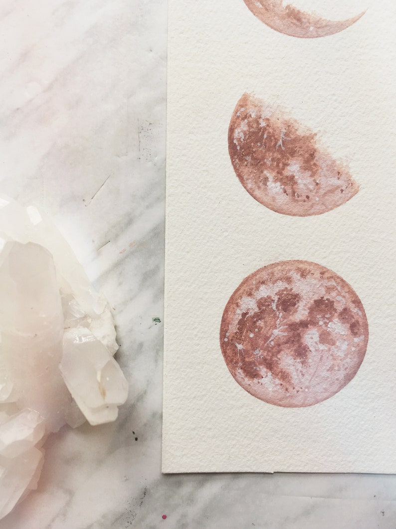 Original Brown Phases of the Moon Painting, Rust Moon Phase Art, Bronze ...