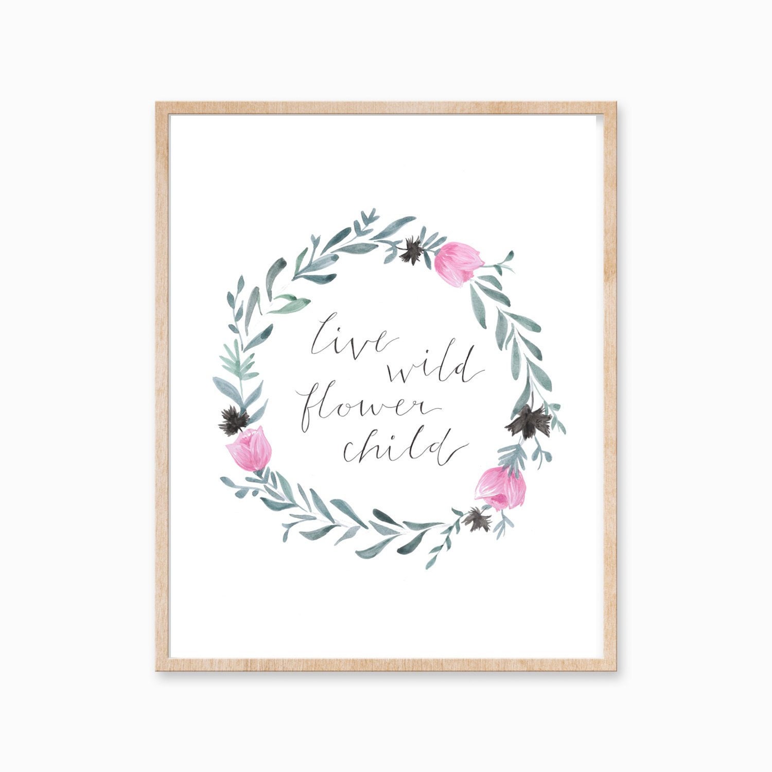 Live Wild Flower Child Floral Wreath Quote Art Quote | Etsy