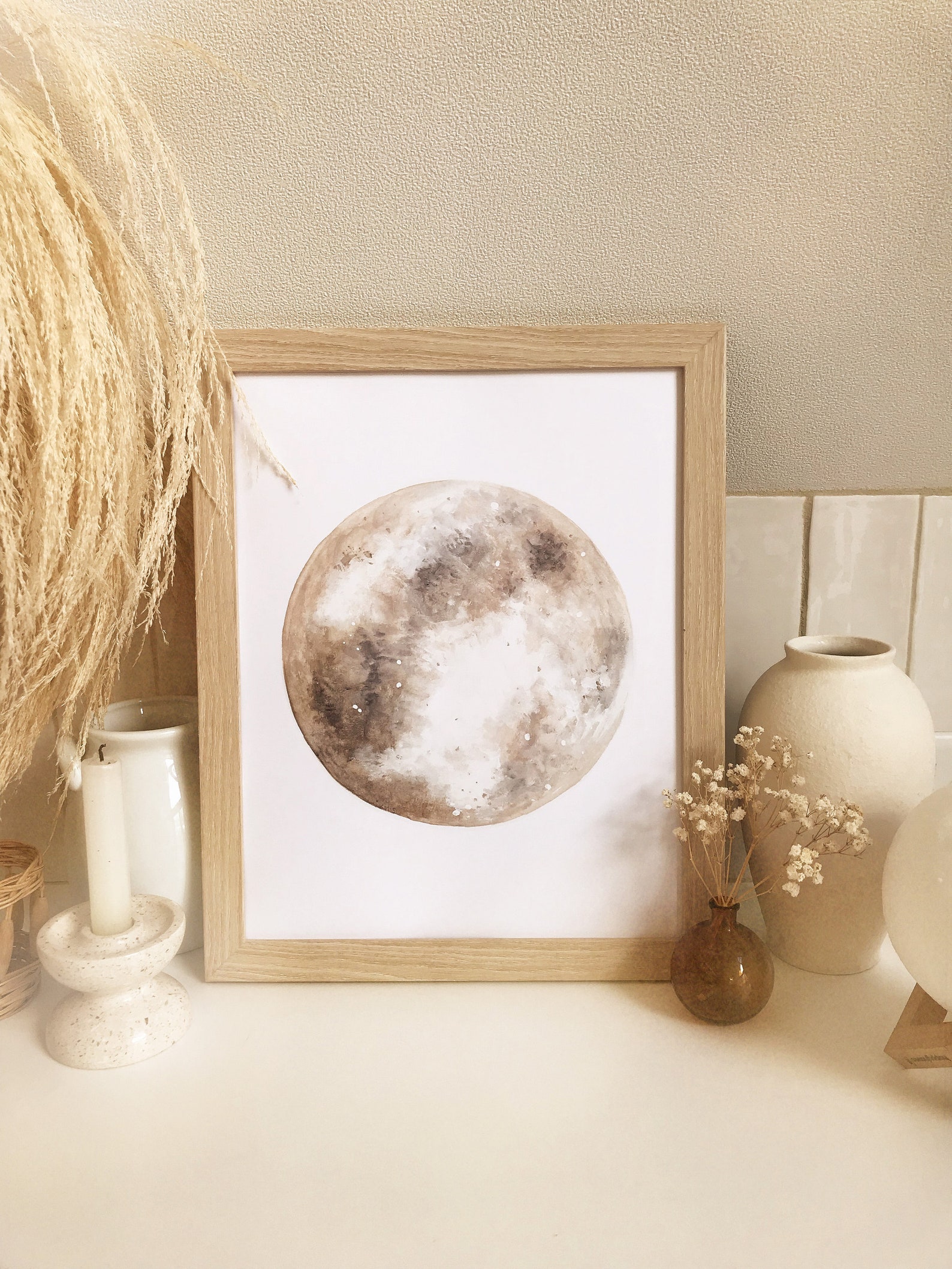 Neutral Moon DIGITAL DOWNLOAD Beige Moon Art Full Moon | Etsy