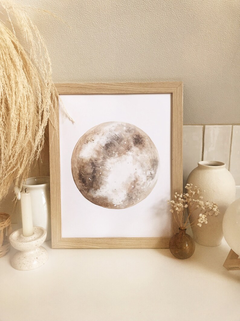 Neutral Moon DIGITAL DOWNLOAD Beige Moon Art Full Moon | Etsy